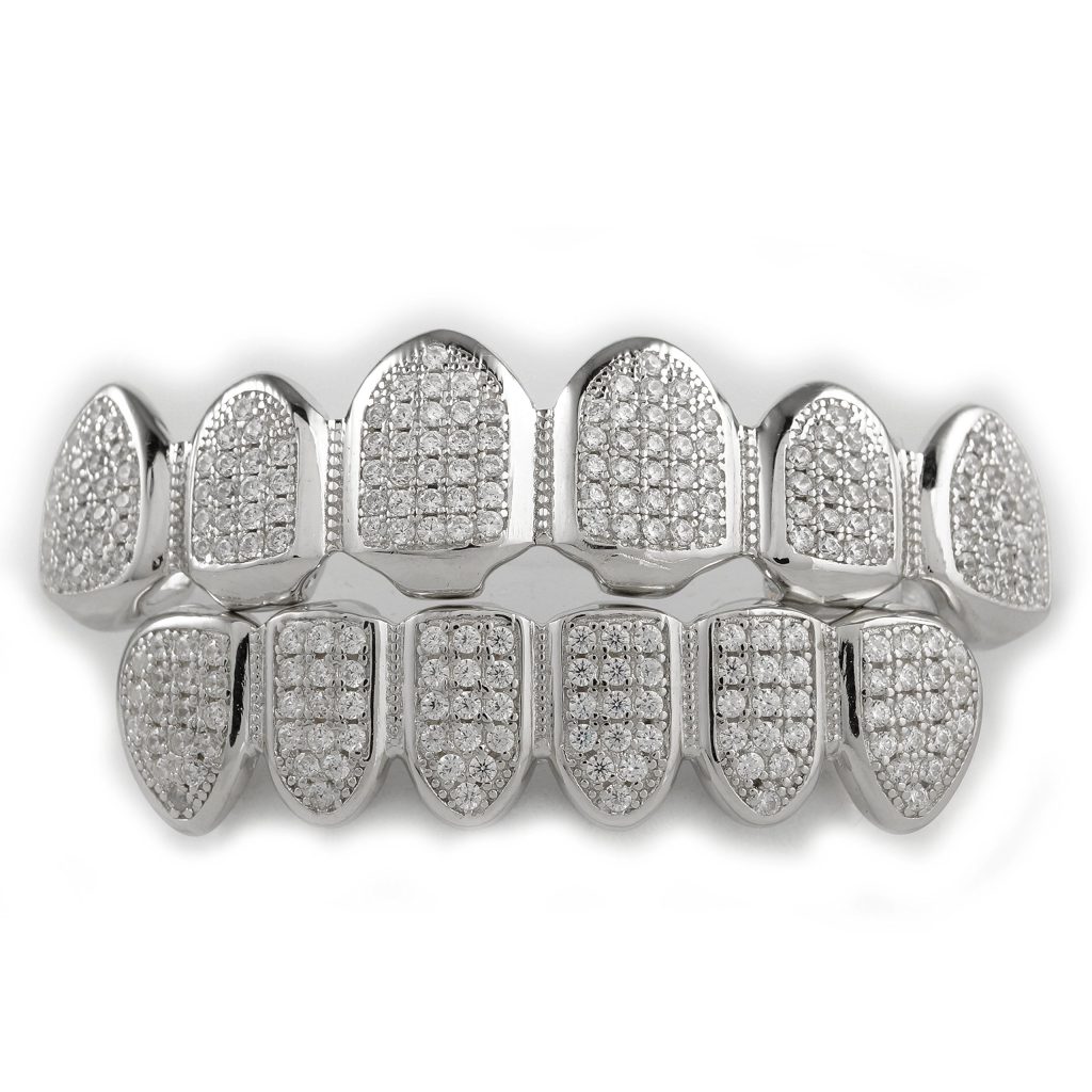 Solid Grills With Diamond Top and Bottom Set - Al Fouad Jewellery